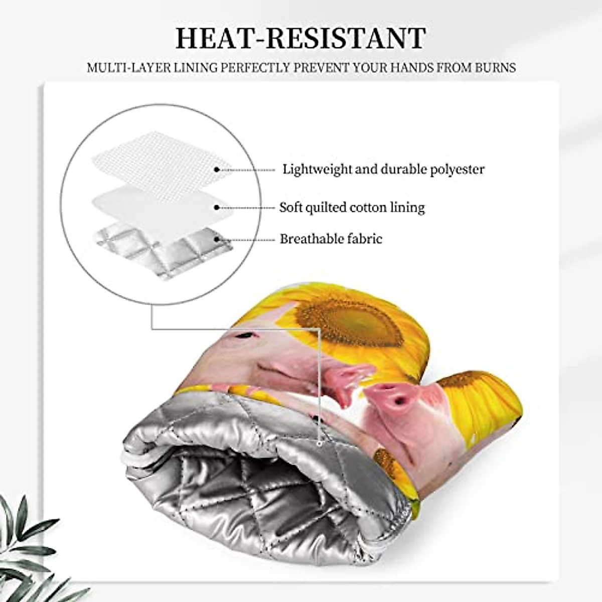 Funny Pig Oven Mitts and Pot Holders,Oven Gloves Potholders Hot Pads for Kitchen 2pcs,Washable Pot Holder,Heat Resistant Hot Pad Kitchen Decor Accessories for BBQ Cooking and Baking