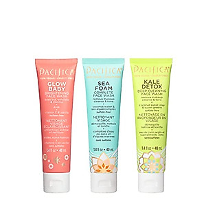 Pacifica Beauty Face Wash Trial Set, Travel Size Toiletries, Sea Foam, Glow Baby, Kale Detox Cleanser, Holiday Gift Set, Skincare Stocking Stuffer, Coconut and Vitamin C, Vegan, 3 Count