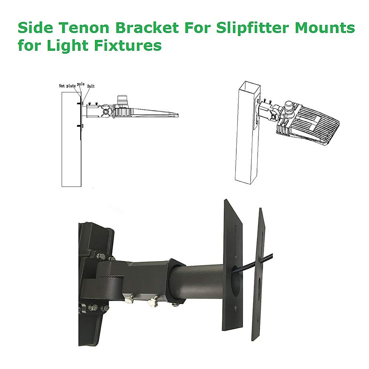 1000LED Slip Fitter Adaptor, Transform The Slip Fitter into Arm Mounting, SideTenon Bracket for Street and Area Lighting Fixtures, 2 3/8 inch OD Slipfit