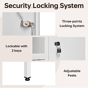 AFAIF Bookshelf with Doors, 71" H Tall Bookcase with Storage Shelves and Lock, Modern Open Shelf Bookcase, White Metal Bookcases with Storage Cabinet for Home Office, Bedroom, Living Room