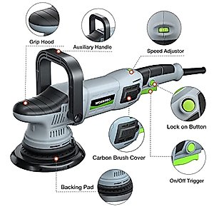 WORKPRO Buffer Polisher, 6-inch 1080W Dual Action Random Orbital Polish Kit for Car Detailing, 6 Variable Speed DA Polisher with Backing/Woolen/Foam Pads, Towel for Waxing, Buffing, Polishing