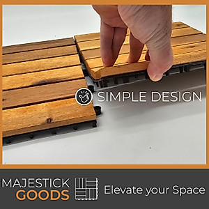 Interlocking Deck Tiles Snap Together Wood Flooring - 12 x 12 Acacia Hardwood Outdoor Flooring for Patio - Click Floor Decking Tile, Water Resistant Balcony Flooring, Wooden Parquet Flooring 8 Sq Ft