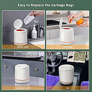 MOPALL Mini Trash Can for Desk | Small Plastic Trash Bins with lid for Make-up Table, Tiny White Waste Basket for Office 0.7 Gallon | Little Oval Garbage Can for Study, Living Room, RV, Bathroom