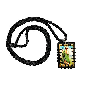 St Jude Black Wood Scapular Necklace Reversible Gold Plated Charm Escapulario Negro Madera San Judas Tadeo