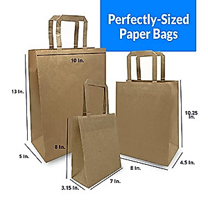 Reli. 90 Pack | Assorted Sizes Kraft Paper Bags w/ Handles | 7x3.15x8" - 8x4.5x10.25" - 10x5x13" | 30 Bags Each Size | Paper Bags Combo Pack | Retail Bags/Shopping Bags, Gift Bags