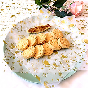 Suiwen 150pcs Graduation Gold Wax Paper Sheets Sandwich Wrapping Paper, Greaseproof Wrap Paper Parchment Papers Air Fryer Disposable Paper Liner Food Basket Liners for Outdoor Picnic (Gold Graduation)