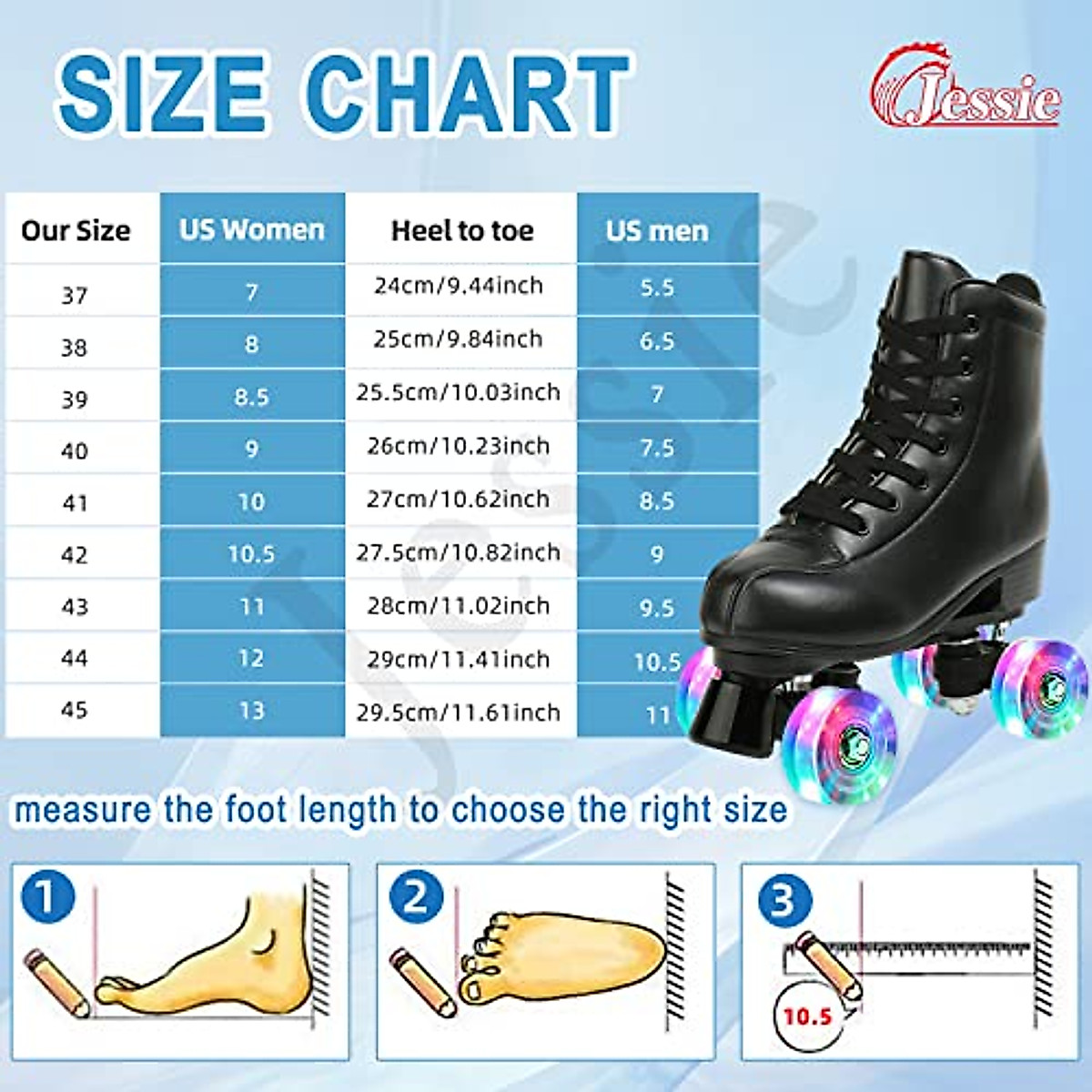 Jessie Leather Roller Skates Roller Skates for Women Outdoor and Indoor Adjustable Four-Wheel Premium Roller Skates for Women Men Boys and Girls