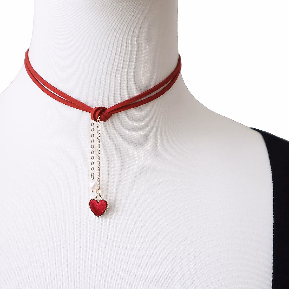 iuviwey Heart Choker Necklace for Women 2Pcs Double layer Red Chokers (Claret Red)