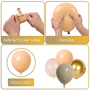 50 PCS Double Stuffed Neutral Balloons Set with Metallic Gold, Light Brown, Nude and Beige Apricot Cream Balloons for Women Teddy Bear Birthday Party Decorations