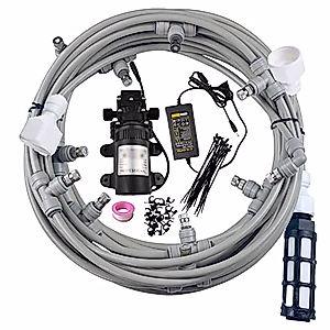 Outdoor Misting Cooling System kit with Pump Filter Kit, Misting Line + Brass Misters, Garden Cooling System DIY Micro Drip Irrigation System for Patio, Garden, Lawn, Home Irrigation, Greenhouse, Gray
