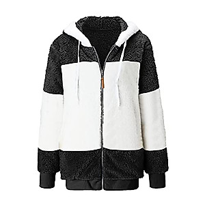 Winter Coats For Women, Shearling Jacket Fuzzy Loose Large Size Plush Multicolor Paneled Hooded Zip Jacket Fur Coats Women Faux Fall Jackets 2023 Ski With Hood, Jacket Coats (XL, White)