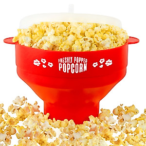 Silicone Microwave Popcorn Popper (Red) Air Popper Popcorn Maker No Oil Required, Collapsible Pop-Corn bowl with Lid, Reusable, BPA-Free, Dishwasher Safe