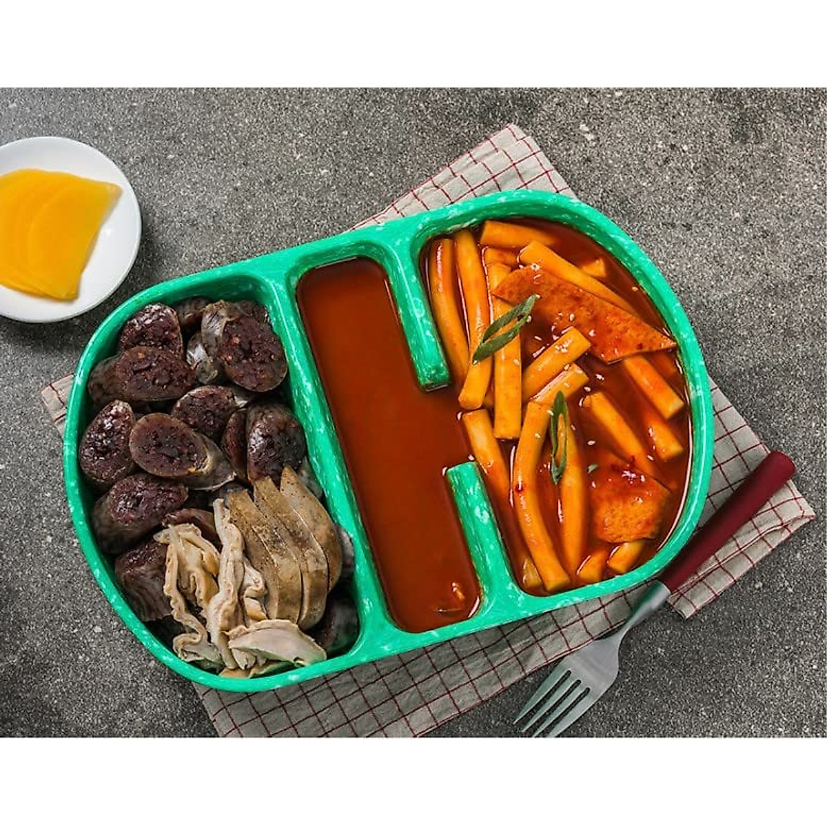 LOVENATURE Korean Tteokbokki Plate Set, Melamine Korean Traditional Snack Dinnerware,Indoor and Outdoor Party Dish, Dipping and mixing bowl. 부먹찍먹 그릇,떡볶이 분식세트