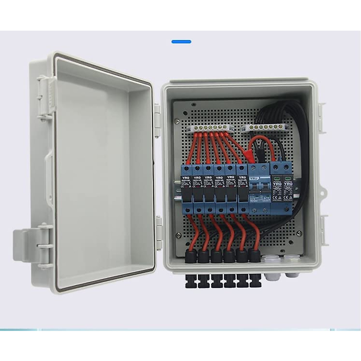 6 String Combiner Box for Solar Panel System, Solar Combiner Box with Lightning Arrest 63A Circuit Breaker 15A Rated Current Fuse IP66 Waterproof