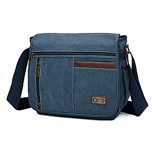 Sunsomen Messenger Bag For Man,Canvas Satchel Bag Crossbody Bag Shoulder Bag Vintage 14 Inch (Blue)