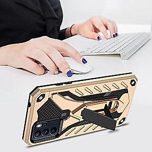 Phone Case Compatible with OPPO Reno 6 Pro(5G),Military Grade Strong Two Layer PU+TPU Hybrid Full Body Case,Bracket Protective Dustproof Shockproof Cover (Color : Earthy Gold)