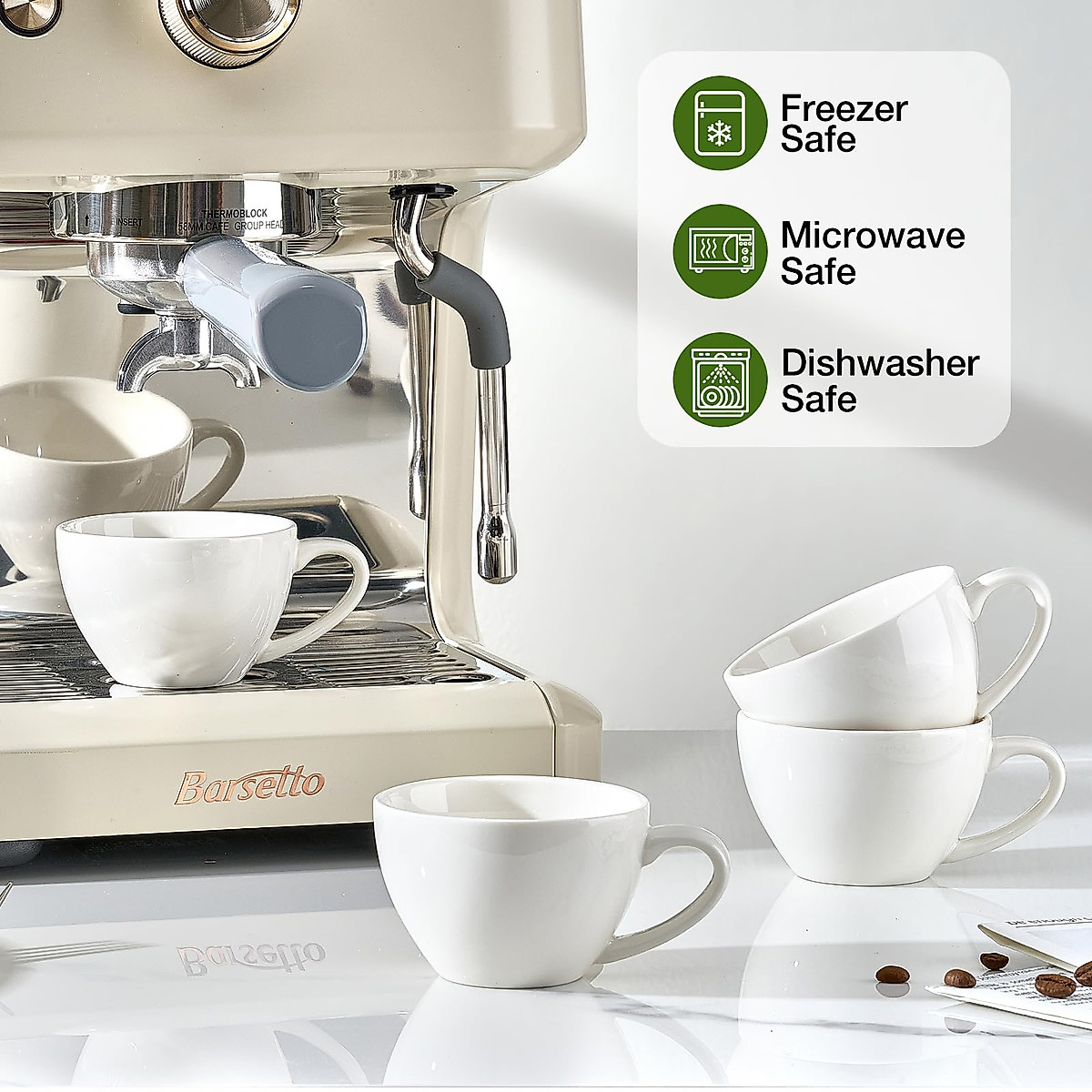 Hlukana Porcelain Espresso Cups Set of 4, 4 oz Small Coffee Mugs, White Demitasse Cups Perfect for Espresso Machine and Coffee Maker, Microwave Dishwasher Safe Espresso Cups