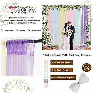 6 Panels Pastel Rainbow Backdrop 5ft x 7.3ft Tulle Backdrop Unicorn Drapes Curtains for Baby Shower Photography Birthday Party Wedding