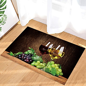 Grape Wine Vintage Brown Wooden Board Bath Mats Non-Slip Absorbent Soft Plush Doormat Decor Bathroom Rugs for Kitchen Bedroom Floor Mat 24" X 16"