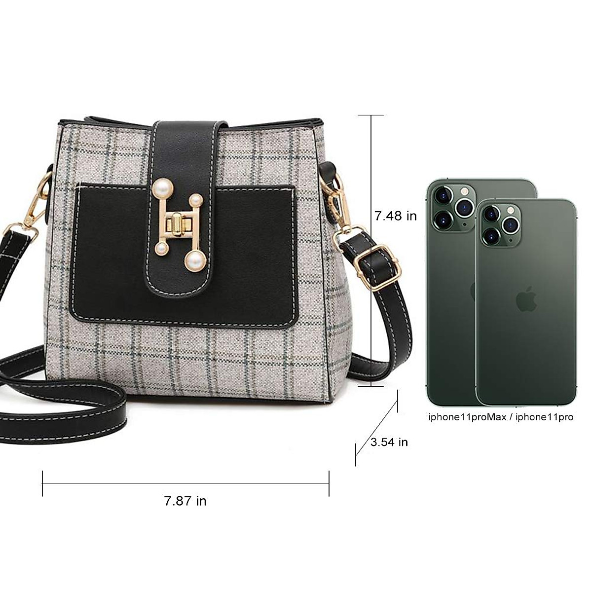 Bestsent Women's PU Leather Crossbody Bag Plaid Shoulder Purse (off-white Plaid Black)