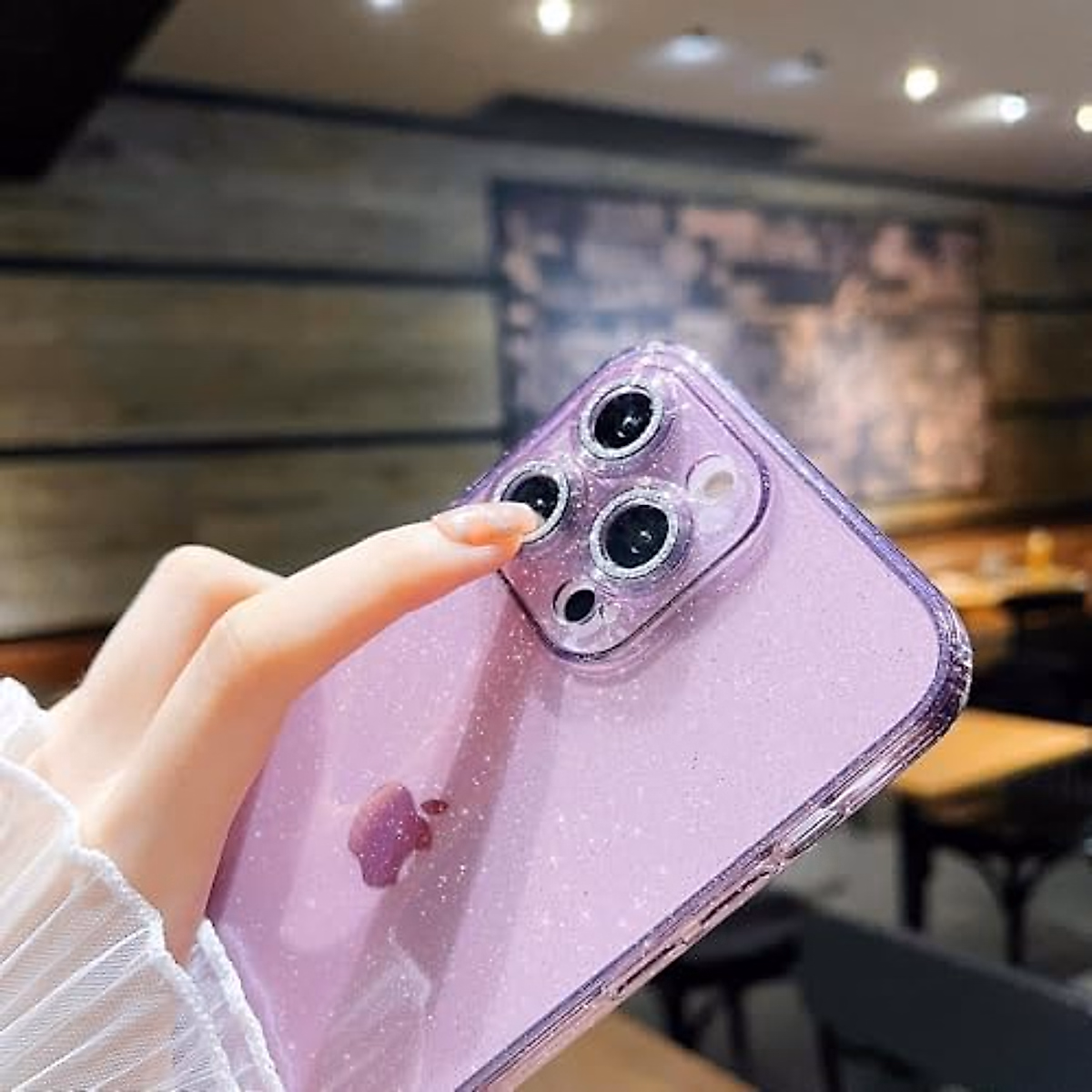 MINSCOSE Compatible with iPhone 13 Pro Max Case,Cute Neon Bright Color with Bling Glitter Diamond Camera Protector, Clear Crystal Phone Case for Women Girls-Dark Purple