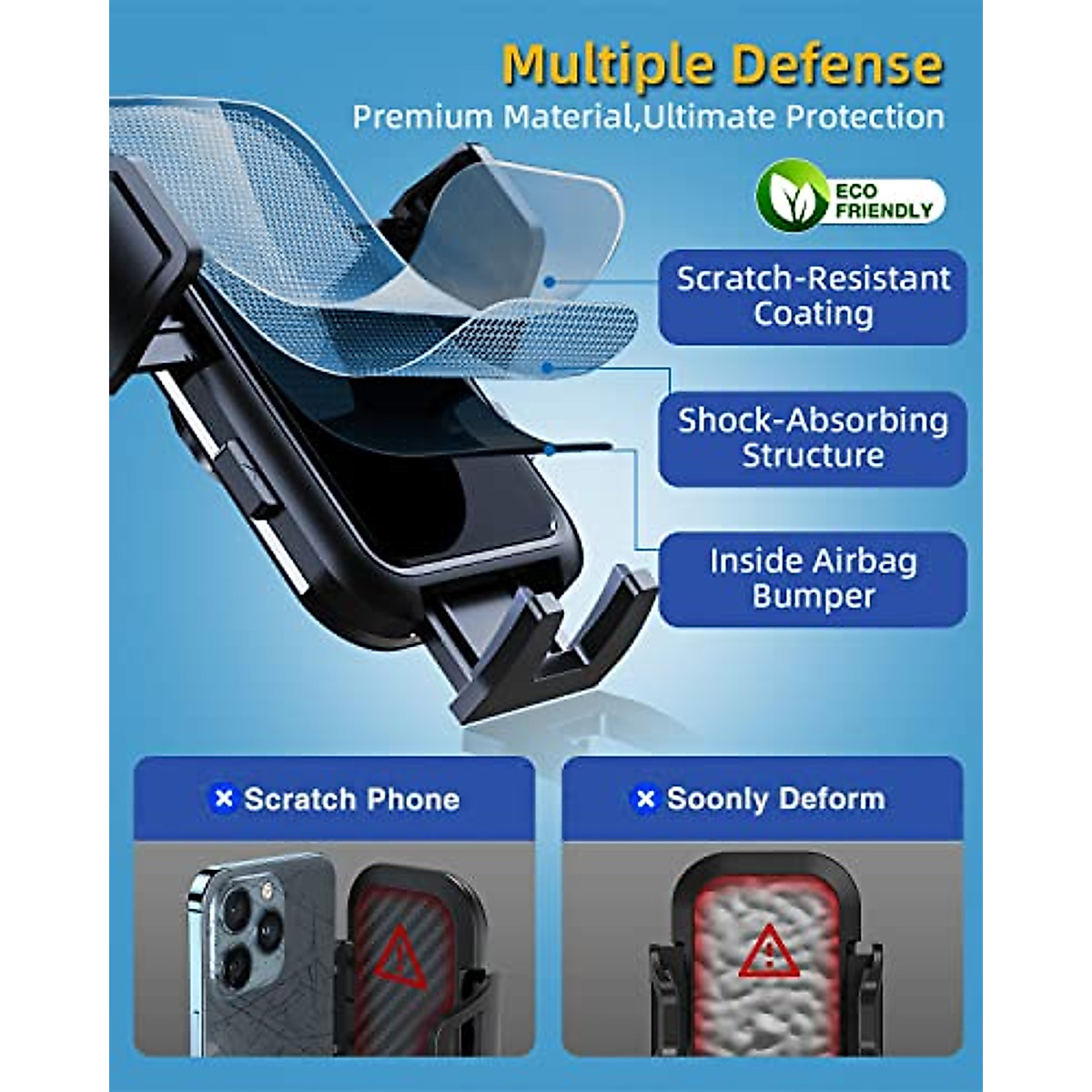 YFYYF Phone Mount for Car Phone Holder Mount for Dashboard Windshield Vent, Military Grade Suction & Metal Hook, Handsfree Stand Cell Phone Holder Car Accessories for iPhone, All iOS & Android Phone