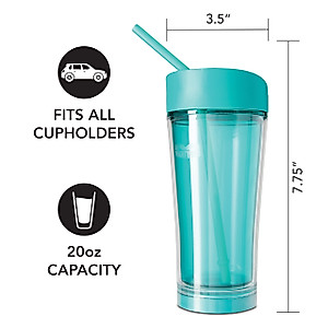Mighty Mug Spill-Free Ice Tea & Coffee Tumbler with Straw, Double-Walled, Unspillable Cup, Condensation-Free, Unbreakable Tritan Plastic, BPA Free, (Teal, 20oz)