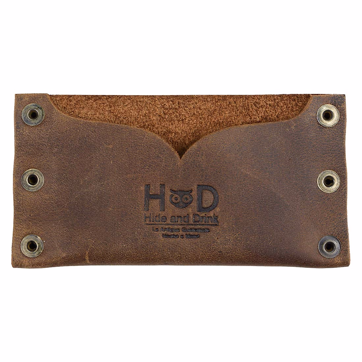 Hide & Drink, Leather Riveted Card Holder, Holds Up to 3 Cards, Cash Organizer, Accessories, Handmade Includes 101 Year Warranty :: Bourbon Brown