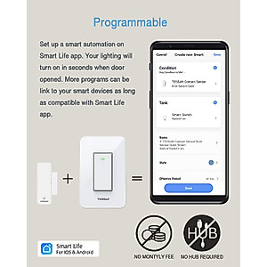 WiFi Door Sensor, TESSAN Smart Window Contact Sensor Compatible with Amazon Alexa, Google Assistant, No Hub Required, Sends Alerts, Wireless Remote Alarm, Programmable with Smart Life Devices