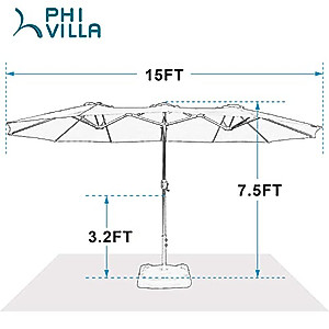 PHI VILLA 15ft Patio Umbrellas, Outdoor Market Extra Large Double-Sided Umbrella with Umbrella Base, Huge Rectangular Umbrella with 1.9" Pole (Brick Red)