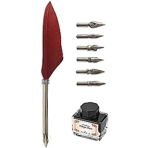 Feather Quill Pen and Ink English Calligraphy Pen Set Antique Dip Pen with Ink and 6 PCS Nibs for Drawing,Writing, Best Holiday gifts