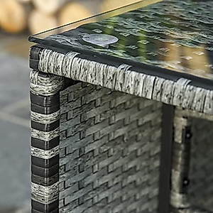 Outsunny 3 Piece Patio Furniture Set, Rattan Outdoor Sofa Set with Chaise Lounge & Loveseat, Soft Cushions, Tempered Glass Table, L-Shaped Sectional Couch, Light Gray