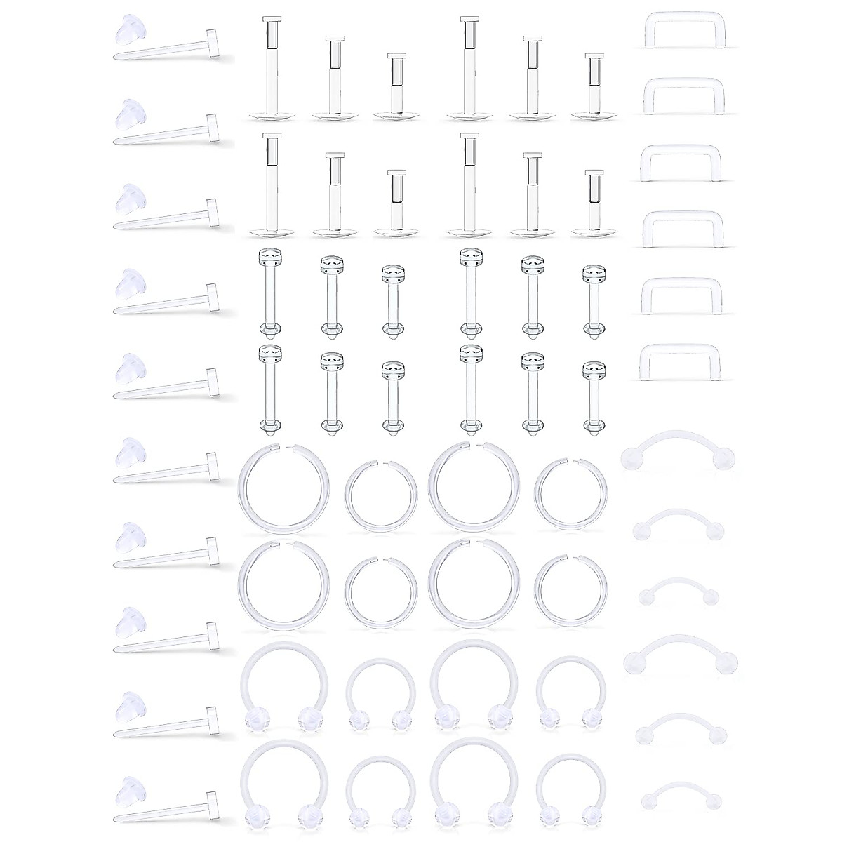 Lcolyoli Mix Set Clear Piercing Retainers Flexible Lip Rings Ear Cartilage Rook Daith Conch Tragus Earrings Plastic Helix Piercing Jewelry for Work Sports Women Men
