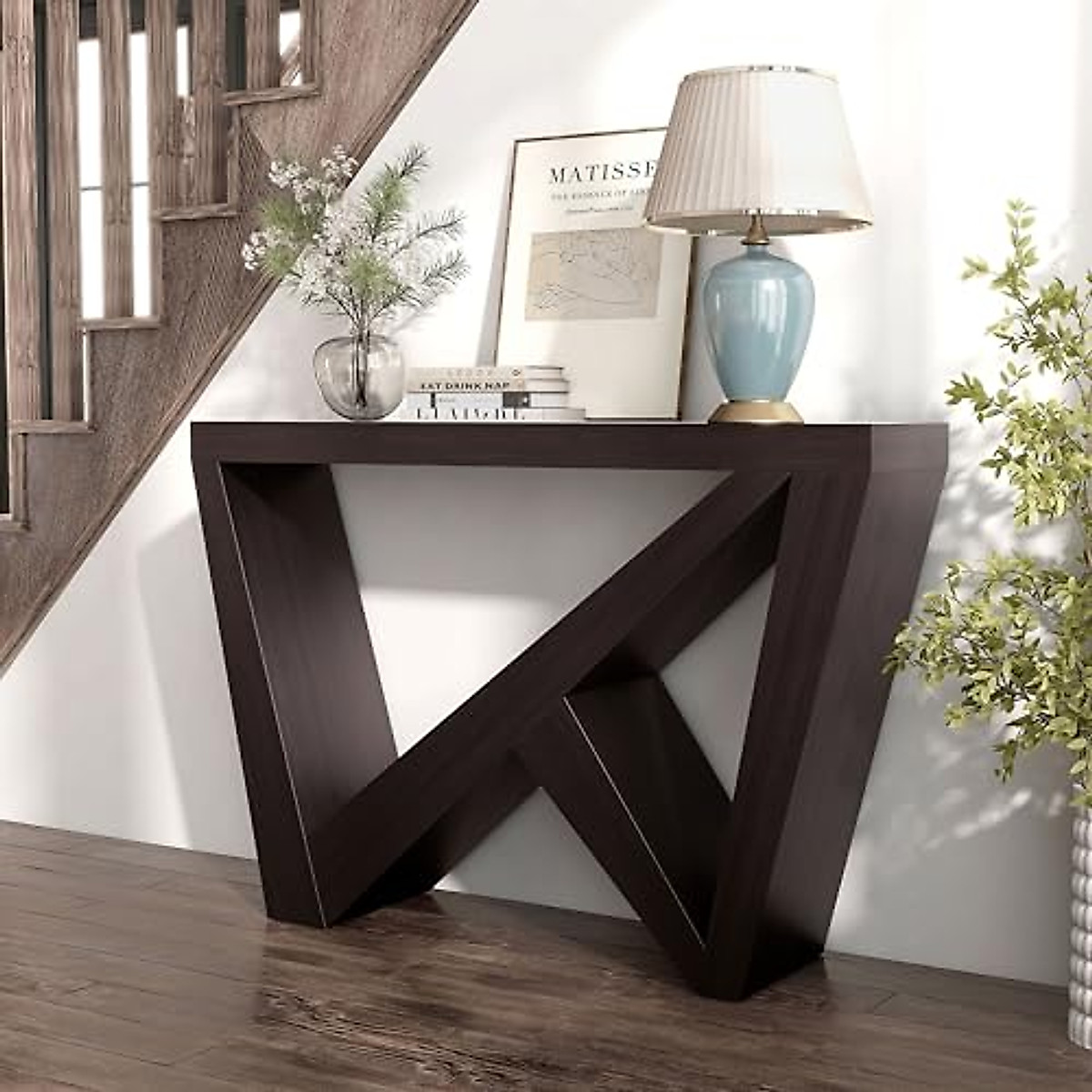 HOMES: Inside + Out Naomi Modern Decorative Accent Console with W-Shaped Legs, Narrow Desk, Wood Entryway Console Table for Living Room, Hallway, Entrance, Small Spaces, Cappuccino