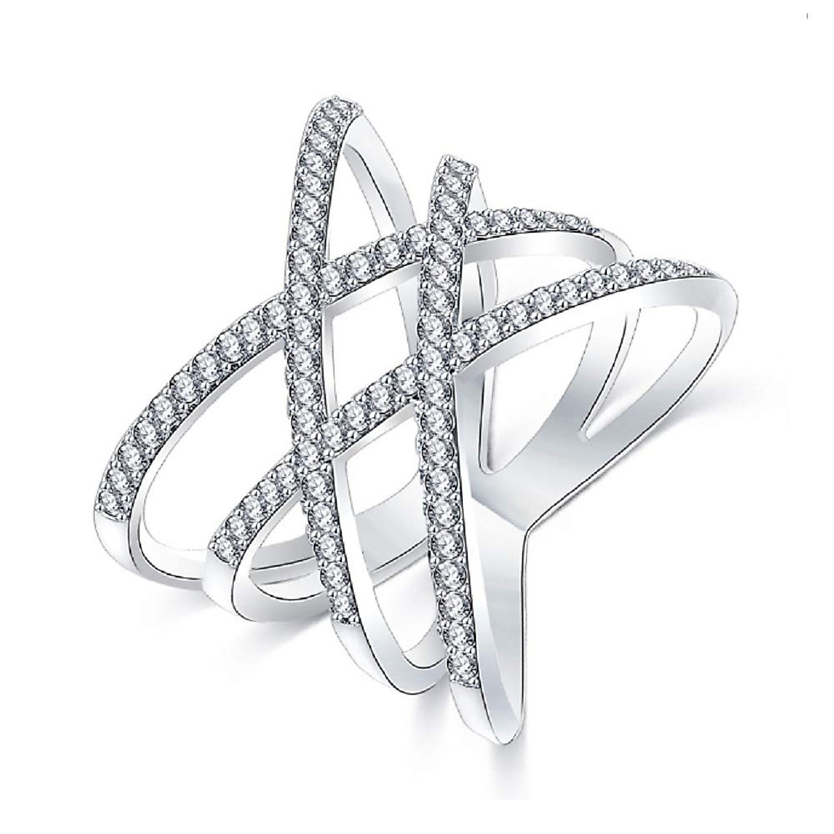 Blowin Double X Infinity Criss Cross Ring CZ Wide Band for Women Statement Engagement Enhancers Lady Ring, Silver Tone (6)