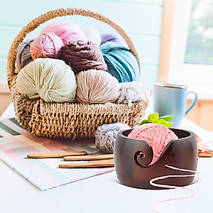 MJFUNTXY Wooden Yarn Bowl Holder, Craft Knitting Bowl,6.7in Large Yarn Holder Dispenser Yarn Storage Bowls, Gift for Knitters and Crocheters