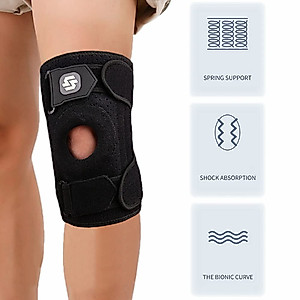 Hiski Knee Braces for Knee Pain for Teenagers Womens, Compression Knee Sleeve with 4 Spring Stabilizers for Knee Support, Adjustable Knee Compression Sleeve for Meniscus Tear,Pain Relief or Sports