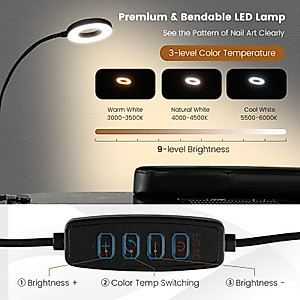 Giantex Nail Table for Nail Tech, Portable Manicure Table with Electric Dust Collector, USB-plug LED Lamp, Wrist Rest, 4 Lockable Wheels, Foldable Nail Desk with Carry Bag (Black)