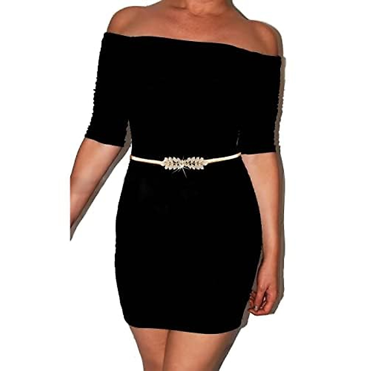 COSYDAYS Women Gold Belt for Dress Leaf Waist Belt Skinny Metal Waist Chain Leaves Dress Belts Waistband Jewelry (B)