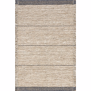 nuLOOM Amina Striped 8x10 Jute Area Rug for Dining Room Rug Neutral Rug Living Room Rug, Beige/Gray