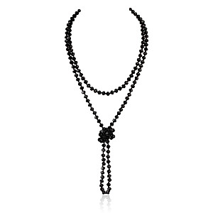 RIAH FASHION Hand Knotted Beads Endless Long Statement Necklace - Handmade Versatile Beaded Multi Layer Infinity Wrap 60" Sparkly Faceted Crystal Rondelle (Black)