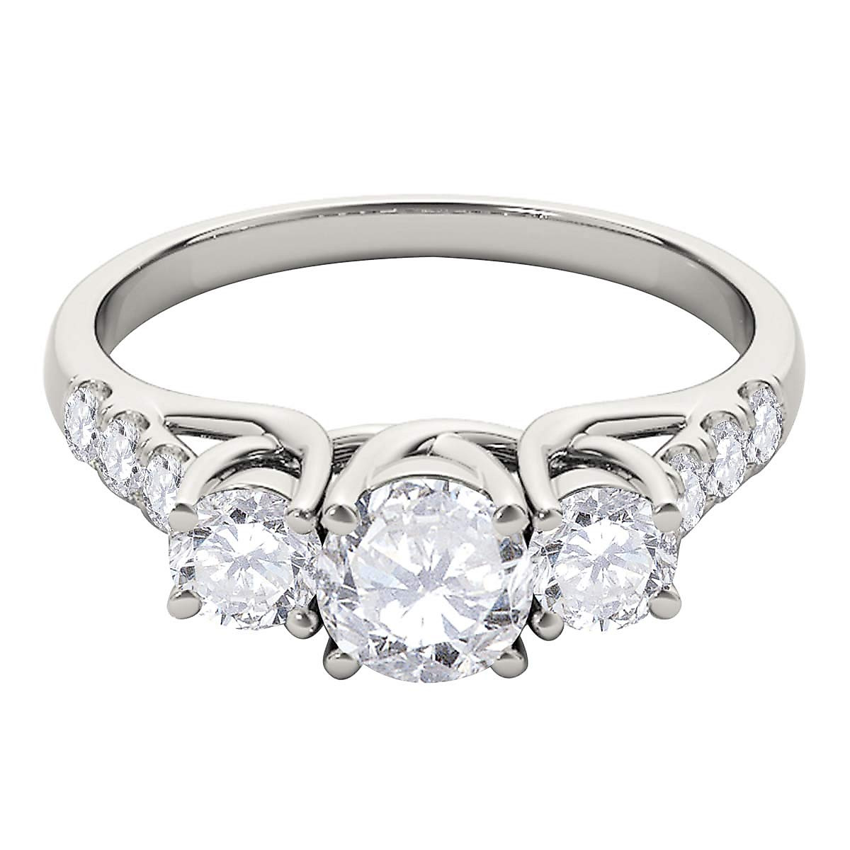 MauliJewels 0.50 Ct. Halo Very Good Round Cut Classic Three-Stone Diamond Engagement Ring, 14K Solid White Rose Yellow Gold