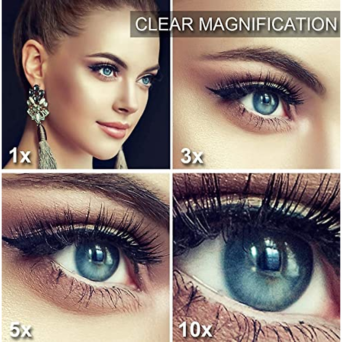 MIRRORVANA® X-Large Vanity Makeup Mirror with 44 LED Lights, 3 Color Lighting Modes, 10X 5X 3X Magnifying Panels, Dual Power Supply, 360° Rotation and Touch Screen Dimmer Switch on HD Glass (White)