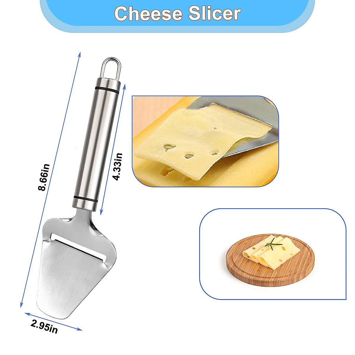 SanKitc 3 Pcs Cheese Slicer Tools Stainless Steel Kitchen Gadgets Including Cheese Slicing Knife, Cheese Cubing Knife and Cheese Grater