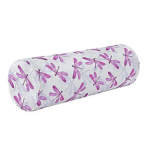 Vnurnrn Purple Red Dragonfly Neck Support Pillow Round Neck Roll Bolster Cylinder Pillow Cervical Pillows Round Neck Pillow for Leg Knee Back Head Support for Work Women Men Traveling Headrest