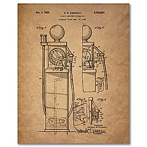 Gas Pump Patent Prints - Set Of 4 (8 Inches X 10 Inches) Photos Vintage Wall Decor