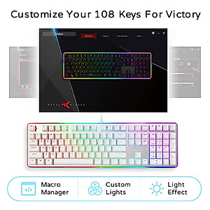 RK ROYAL KLUDGE RK918 Wired Mechanical Keyboard, RGB Backlit Gaming Keyboard with Large LED Sorrounding Side Lamp, Full Size 108 Keys Mechanical 100% Anti-Ghosting Computer Keyboard, Red Switch White