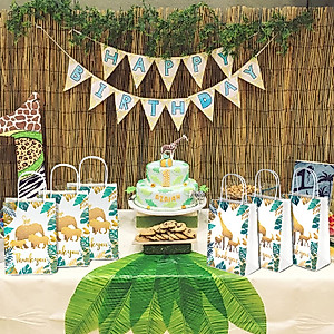 Jungle Safari Party Favor Bags 24 Pcs Jungle Animal Theme Candy Treat Bags Thank You Paper Gift Bags with Handles for Baby Shower Birthday Party