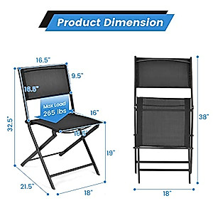 Tangkula Patio Folding Chairs Set of 4, Outdoor Portable Camping Chairs with Breathable Fabric Backrest & Seat, Heavy Duty Steel Dining Chairs Sling Chairs for Poolside, Yard, Garden, Deck, Lawn