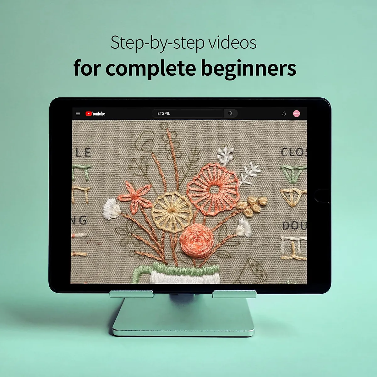 ETSPIL 4 Pack Embroidery Kit for Beginners & Adults Learn 33 Stitch Techniques with Floral Patterns, Complete DIY Kit with Hoop, Color Threads, Tools, Easy Instructions & Video-Great for Gifting